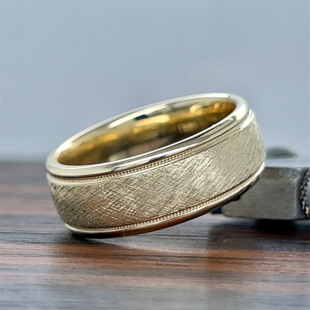 14K Gold Men's Distressed Finish Wedding Band 8MM | 14K Rustic Wedding ...