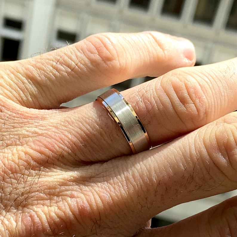Mens 6mm 14K Gold Two-tone Step Edge Wedding Band Mens - Etsy