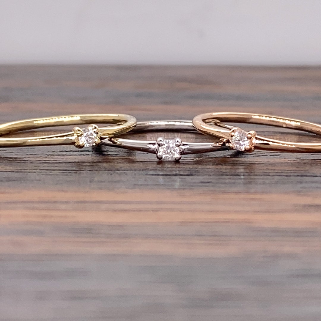 Women's 14k Gold Diamond Stackable Ring | 14k Dainty Diamond Stackable ...