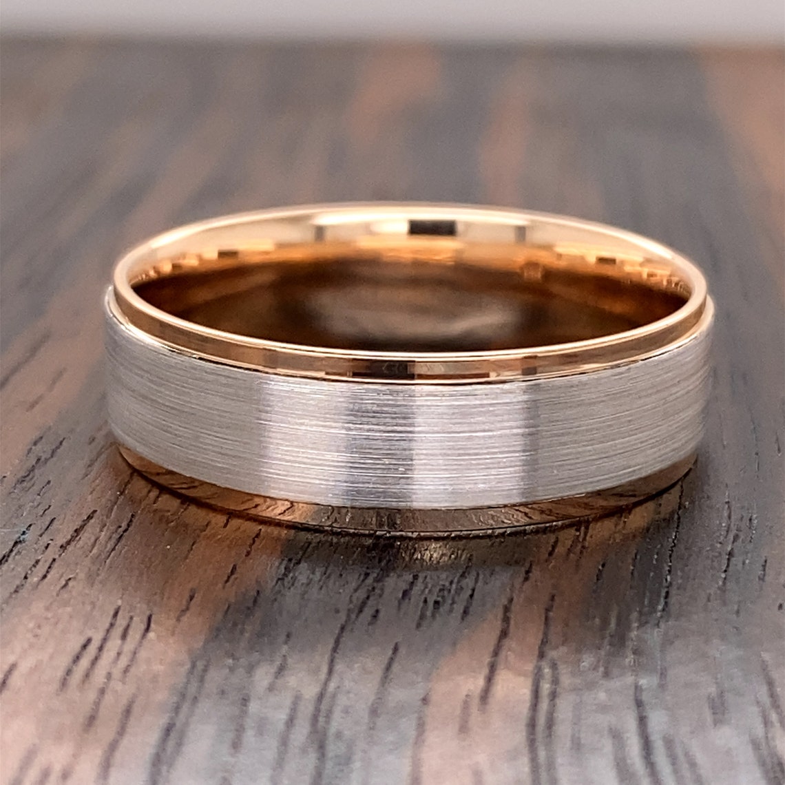 Men’s 6mm 14K Gold Two-tone Step Edge Wedding Band | Men’s Comfort Fit ...
