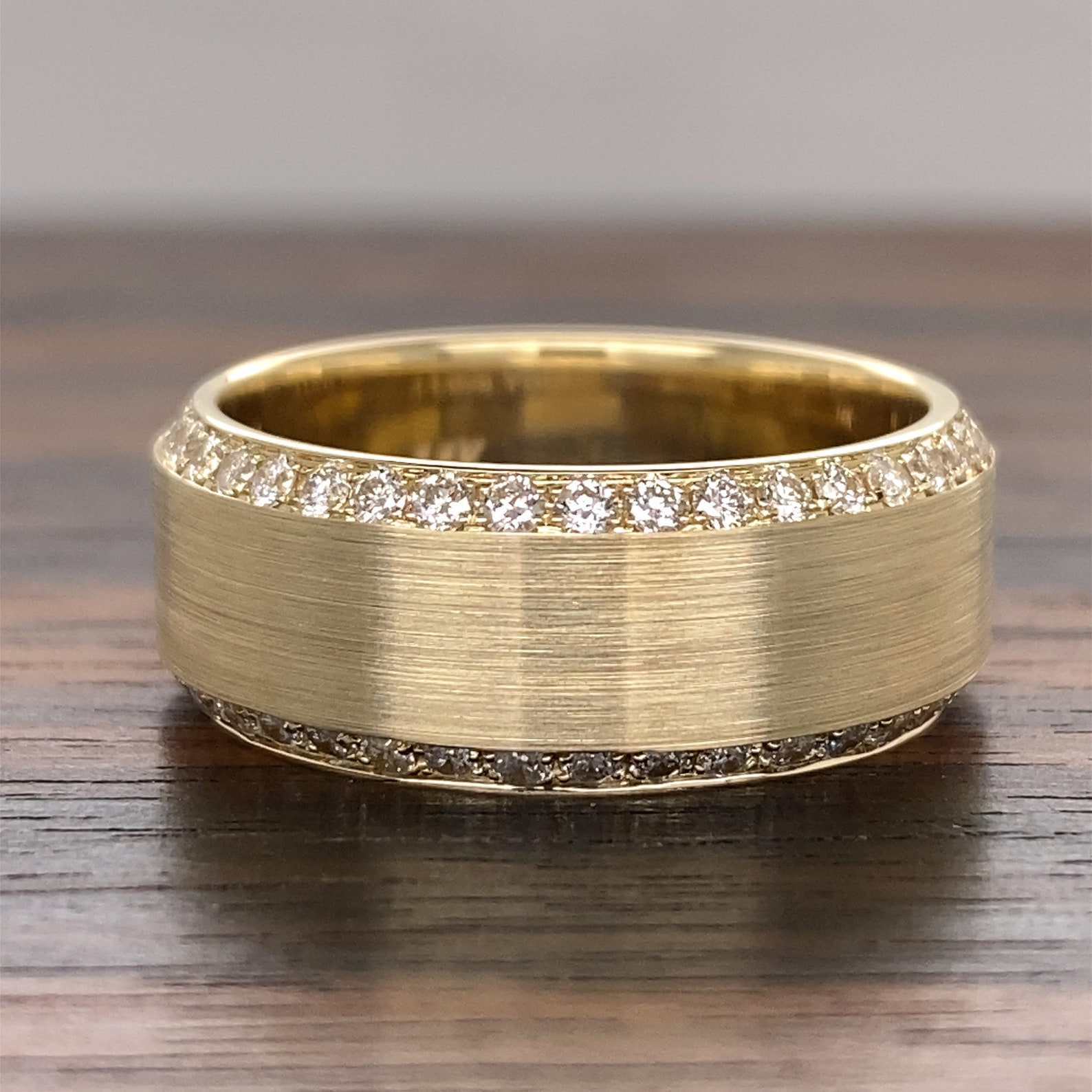 Men's 8mm 14k Gold and Diamond Beveled Edge Wedding Band - Etsy