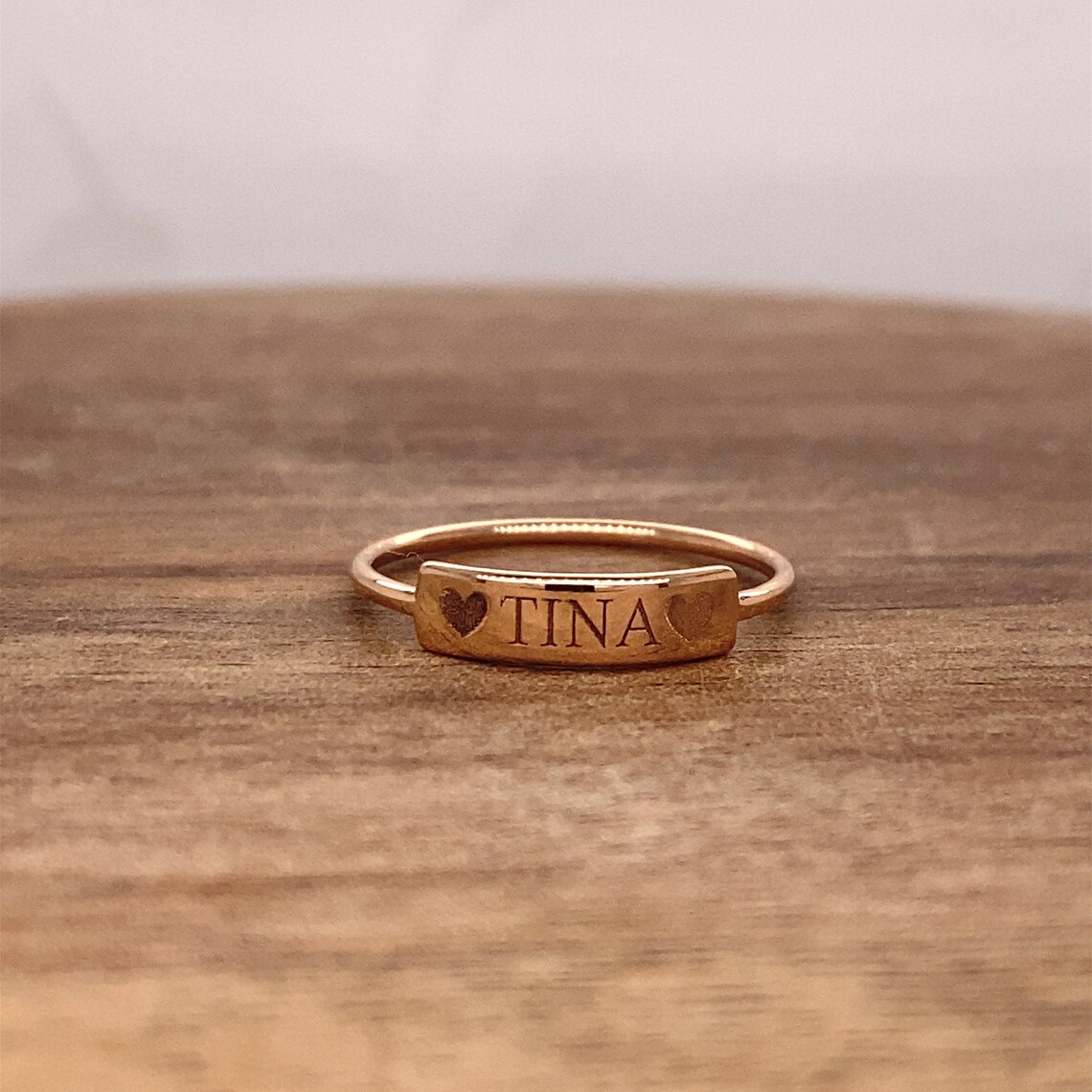 Women's Custom 14K Solid Gold Nameplate ID Tag Ring | Etsy