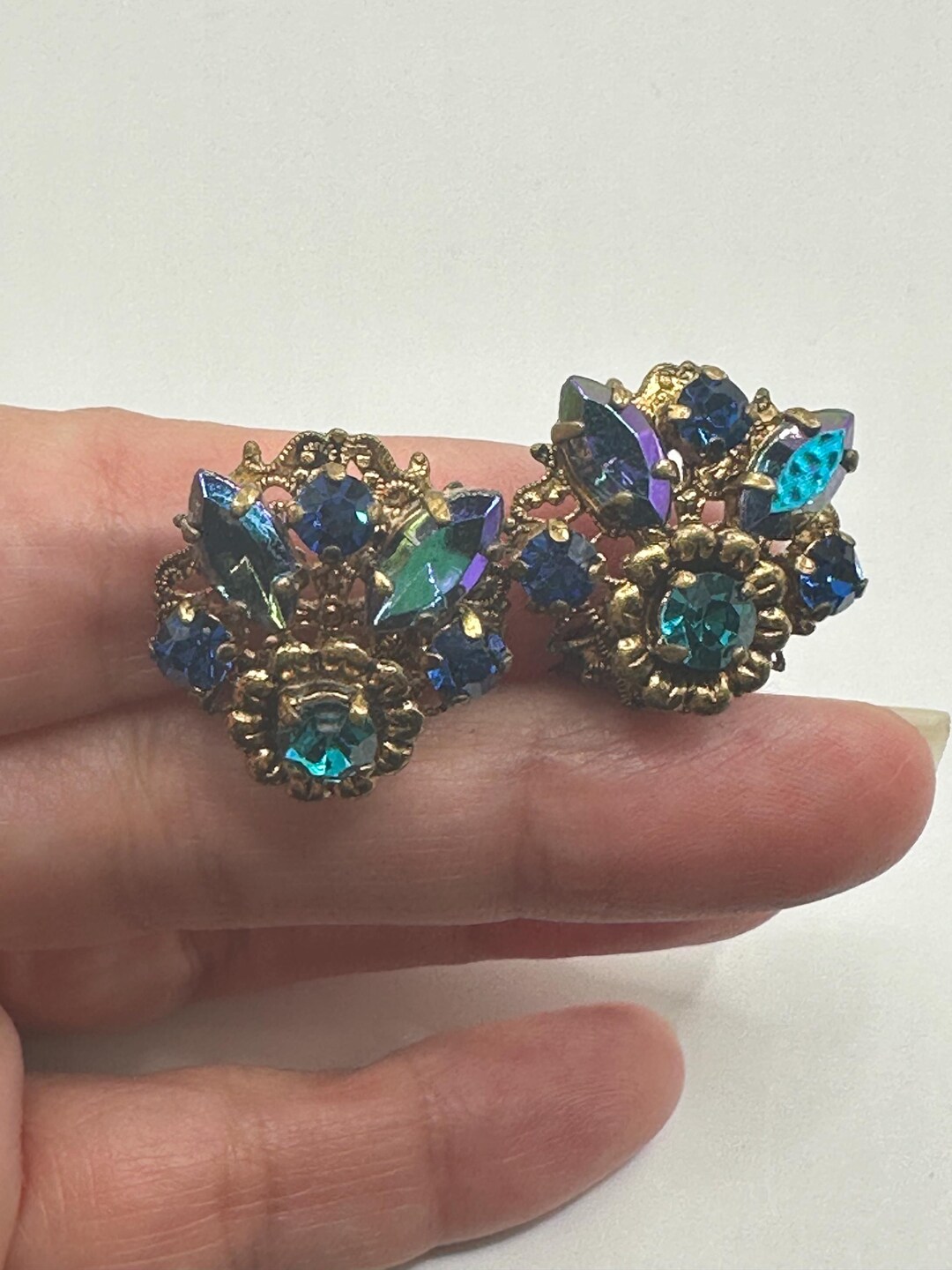 Vintage W Germany Austrian Blue Crystal Earrings - Etsy