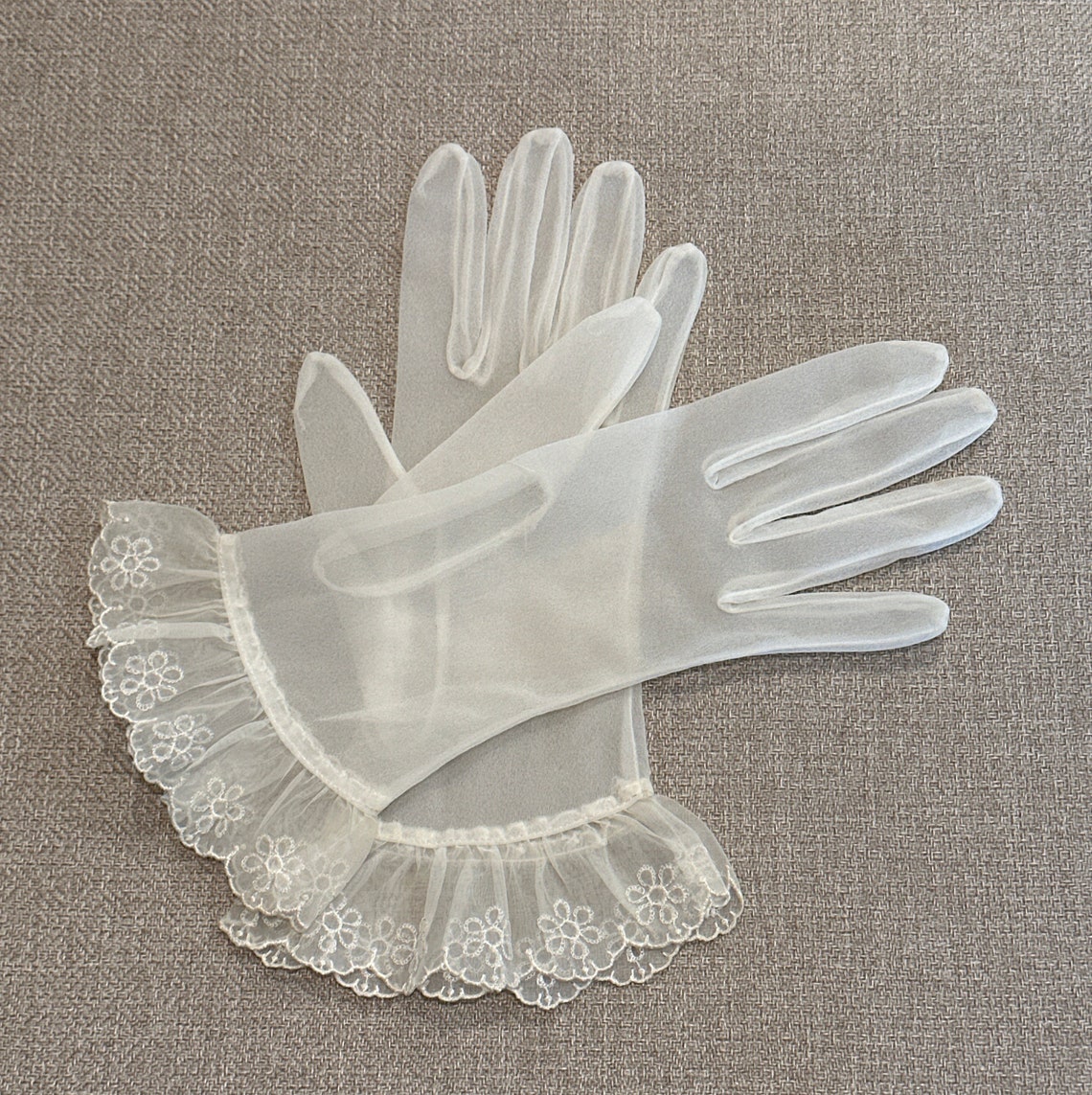 Vintage White Chiffon Gloves - Etsy