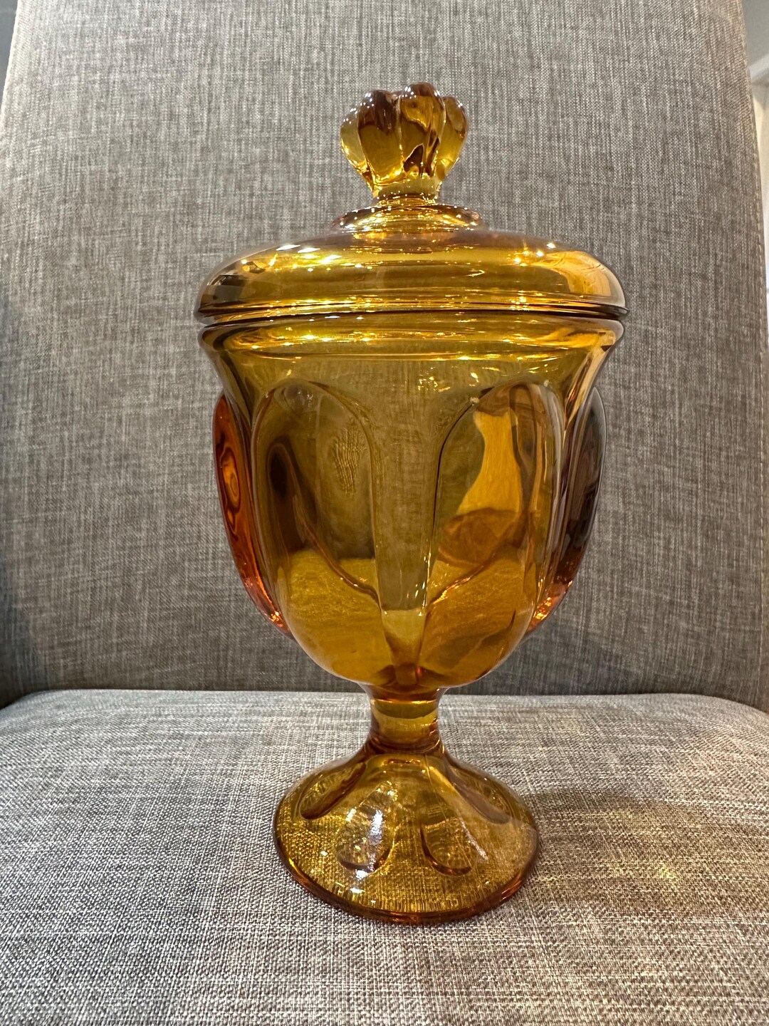 Vintage Amber Colored Glass Candy Dish With Lid - Etsy