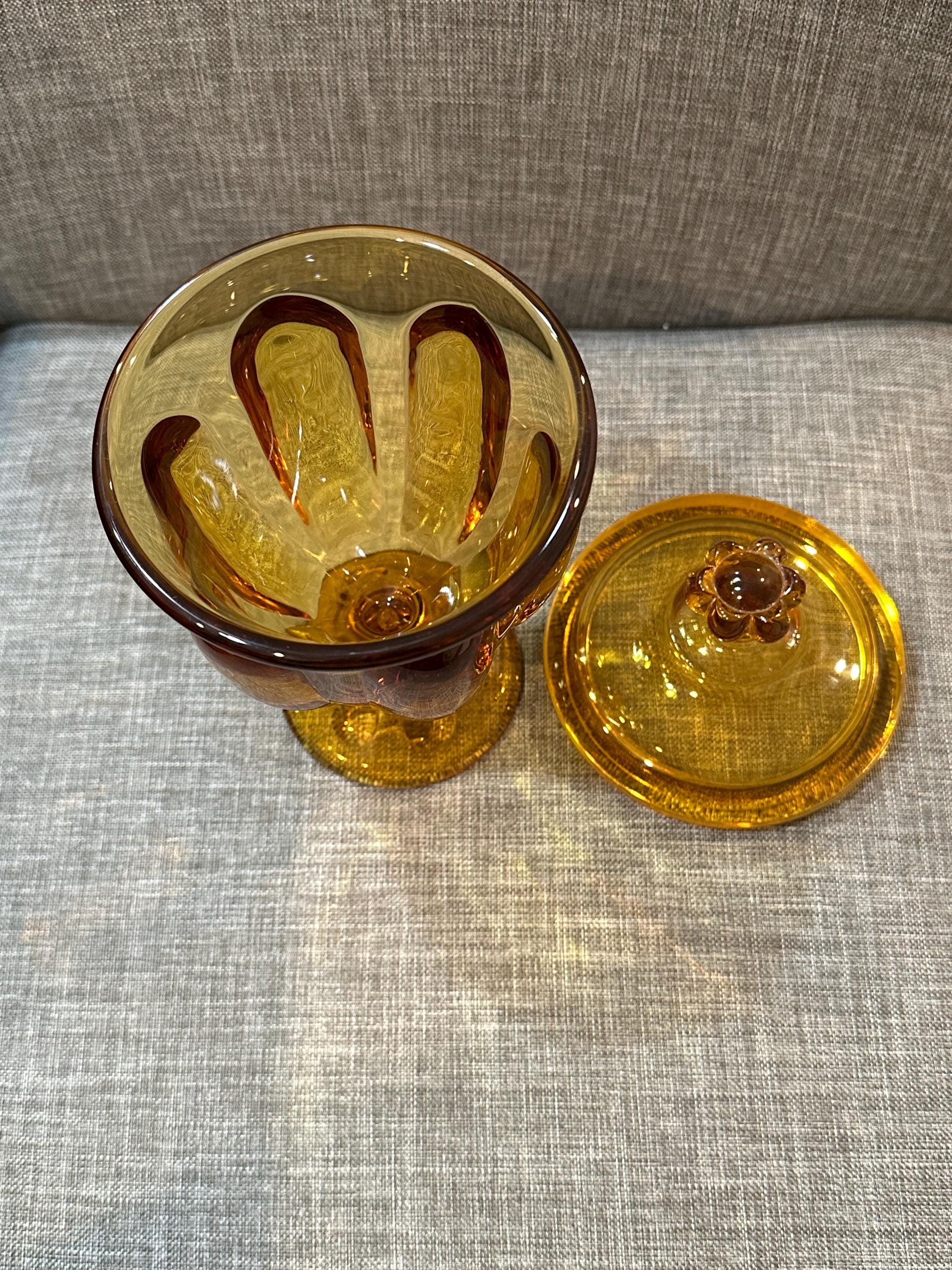 Vintage Amber Colored Glass Candy Dish With Lid - Etsy
