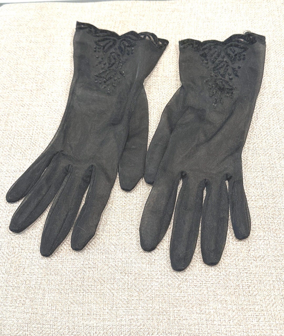 Black Chiffon and Velvet Evening Gloves - Etsy