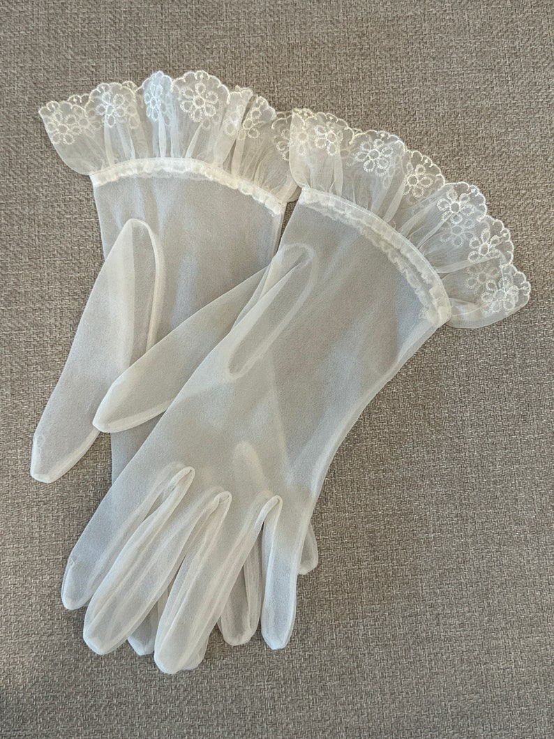 Vintage White Chiffon Gloves - Etsy