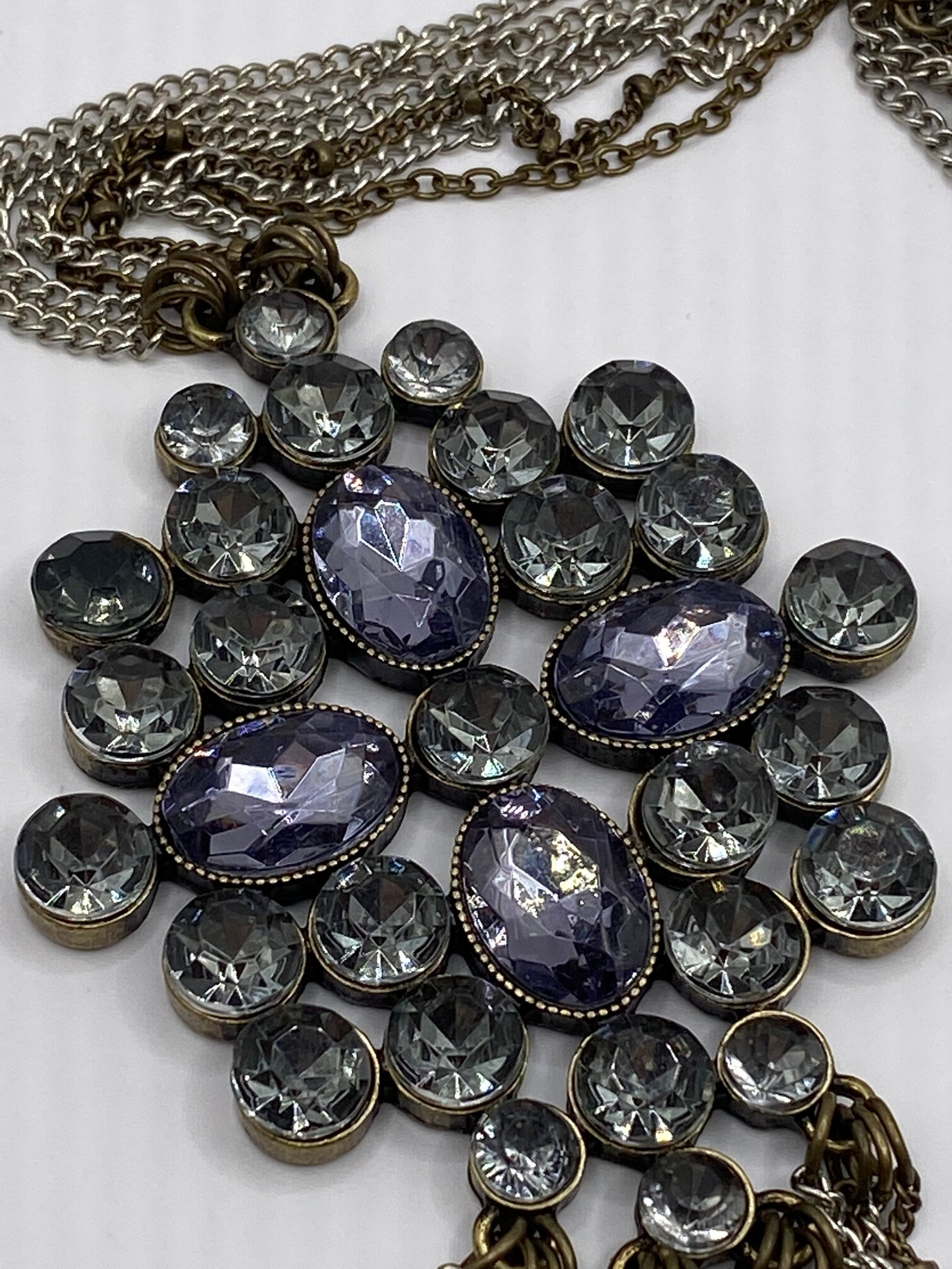 Silver and Bronze Multi Chain Necklace With Smoky Grey Rhinestones - Etsy