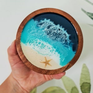 Ocean Beach Set of 4 Coasters, MADE TO ORDER, Sea Waves Modern Resin ...