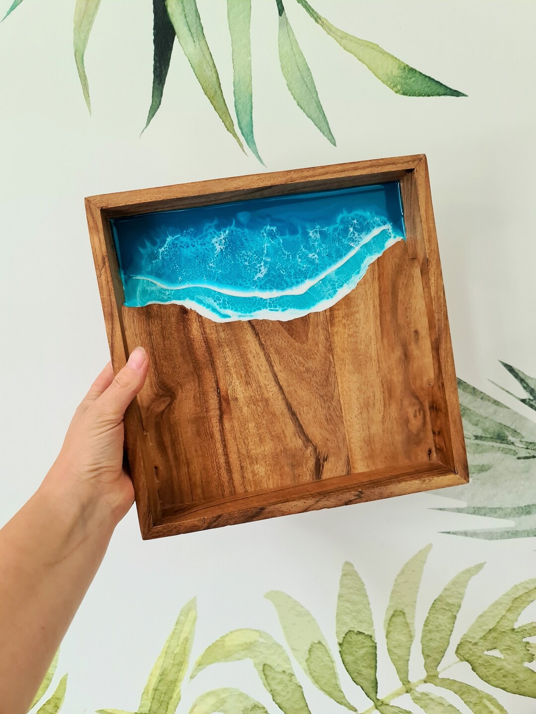 Wooden Ocean Square Serving Tray, MADE TO ORDER, Sea Waves Tray to ...