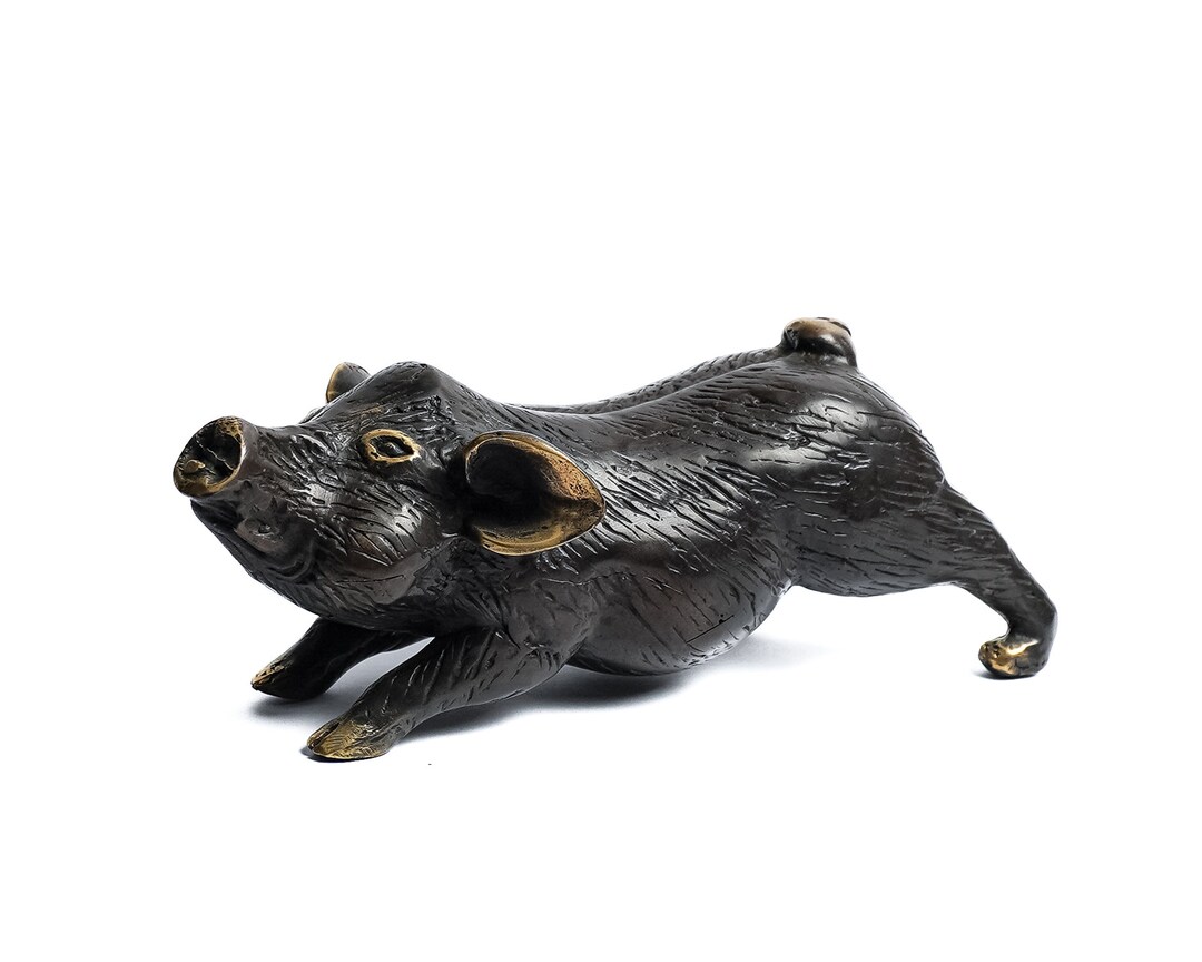 Pig Bronze 2.7 Inch / 6 Inch, Pig Statue, Pig Figurine, Pig Decor, Mid ...