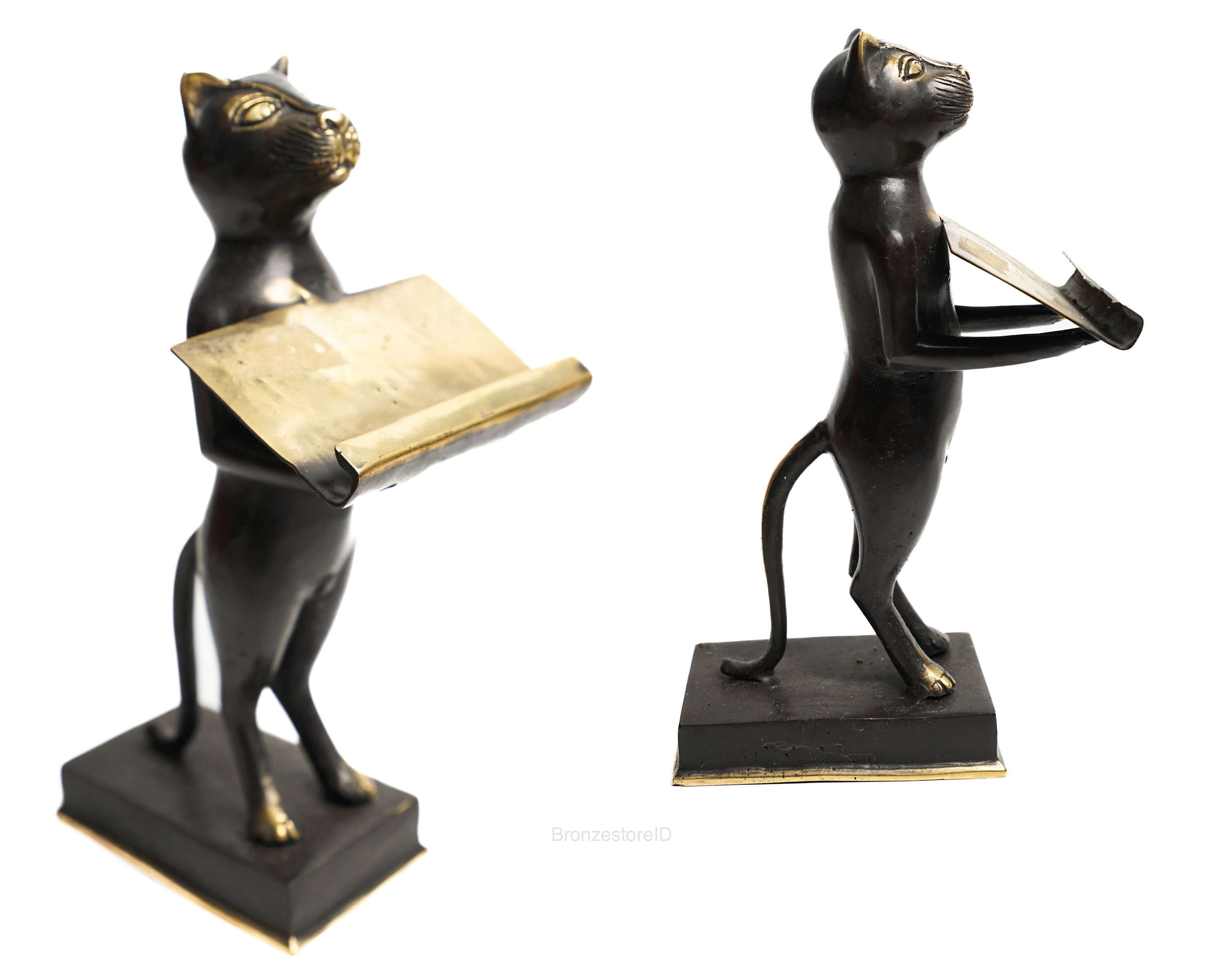 Vintage Bronze Cat Butler Sculpture, Card Holder, Home Decor (9 Inch ...