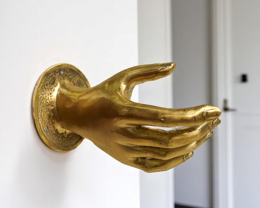 Pull Brass Door Handle Hand 1:1 Hand Size, Hand Shake Door, Hand Door ...