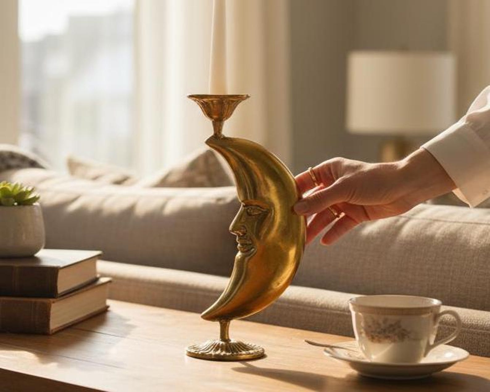 Crescent Candle Holder 7 Inch / 18 Cm, Candle Holder, Housewarming ...