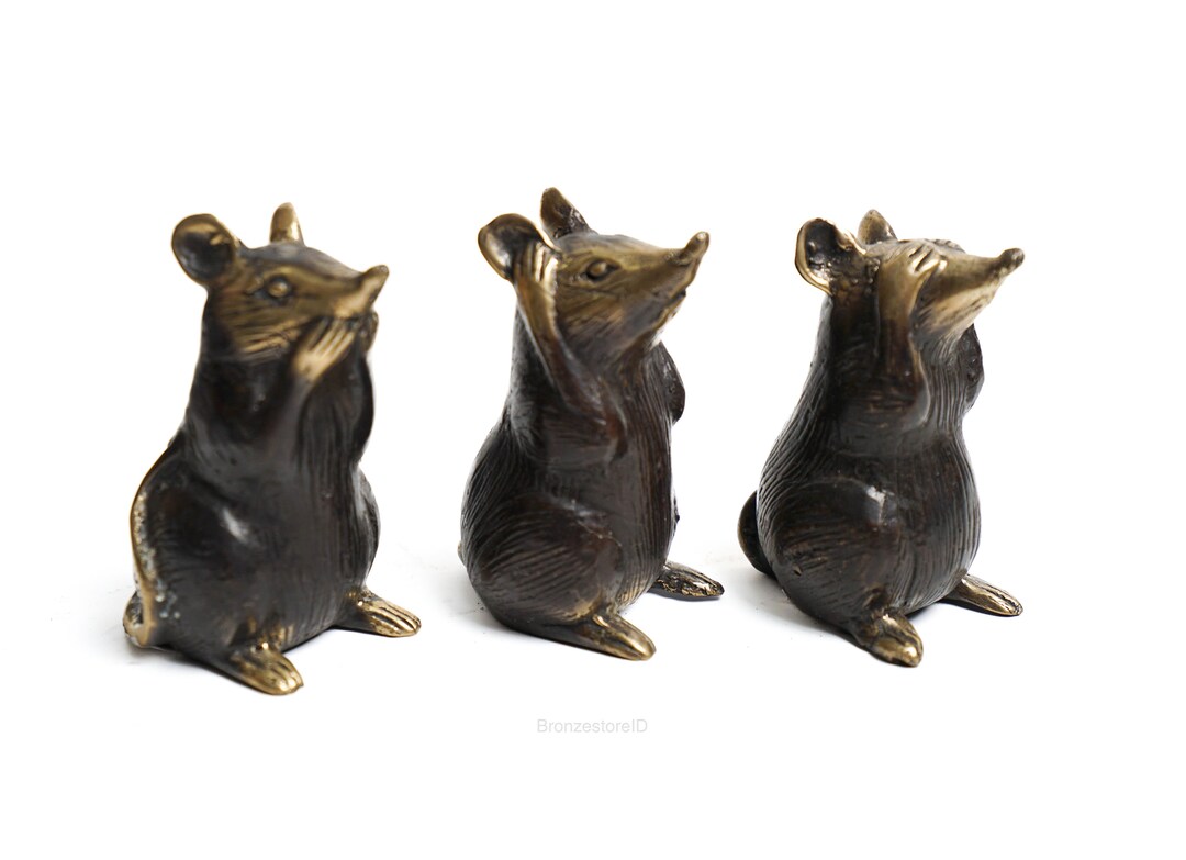 SET Mouse Bronze, Mouse Statue, Mouse Figurine, Duck Brass, Room Decor ...