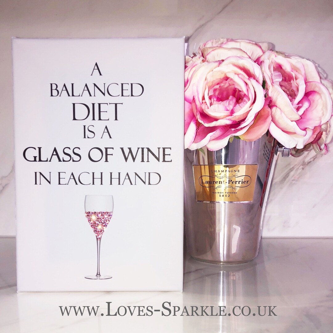 Balanced Diet Quote Canvas With Swarovski Crystal® Wine Glass, Wine ...
