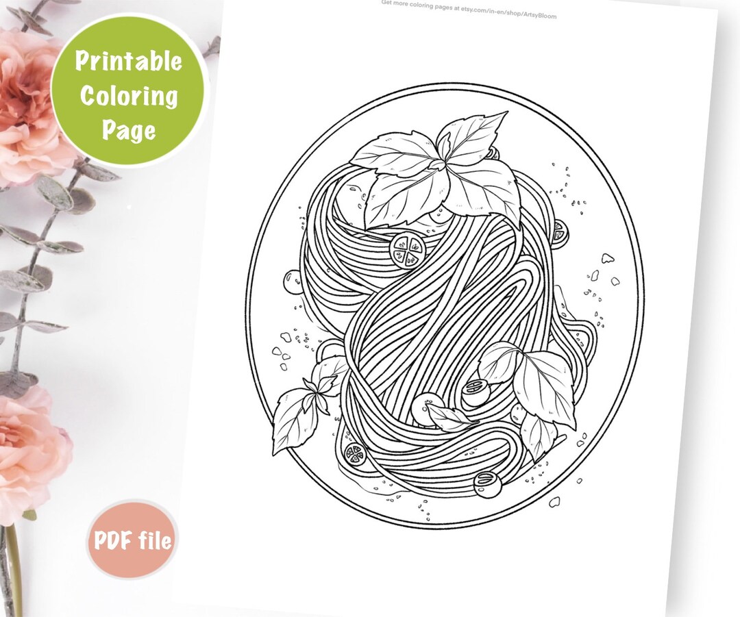 Food Coloring Pages for Adults Pasta Coloring Sheets for Relaxation ...