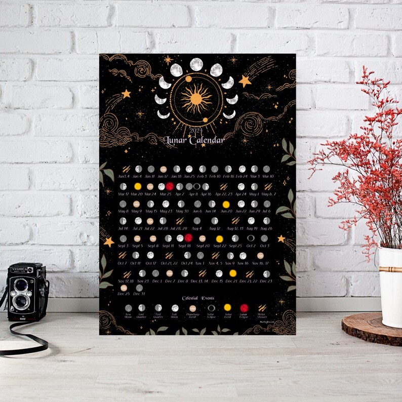 2024 Lunar Calendar Printable, Moon Phases Calendar , US Letter Size,a4 ...