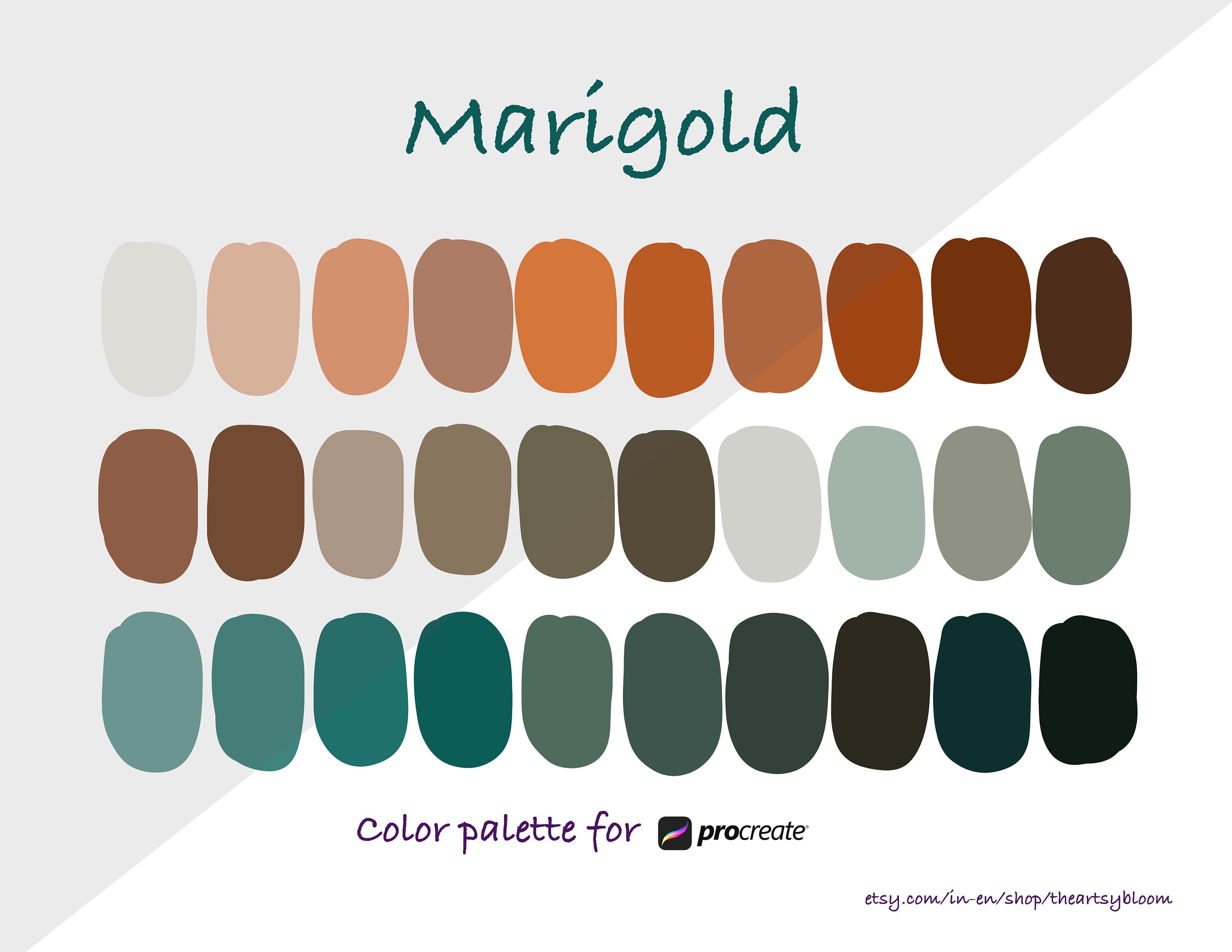 Marigold Procreate Color Palette, Procreate Autumn Color Swatches ...