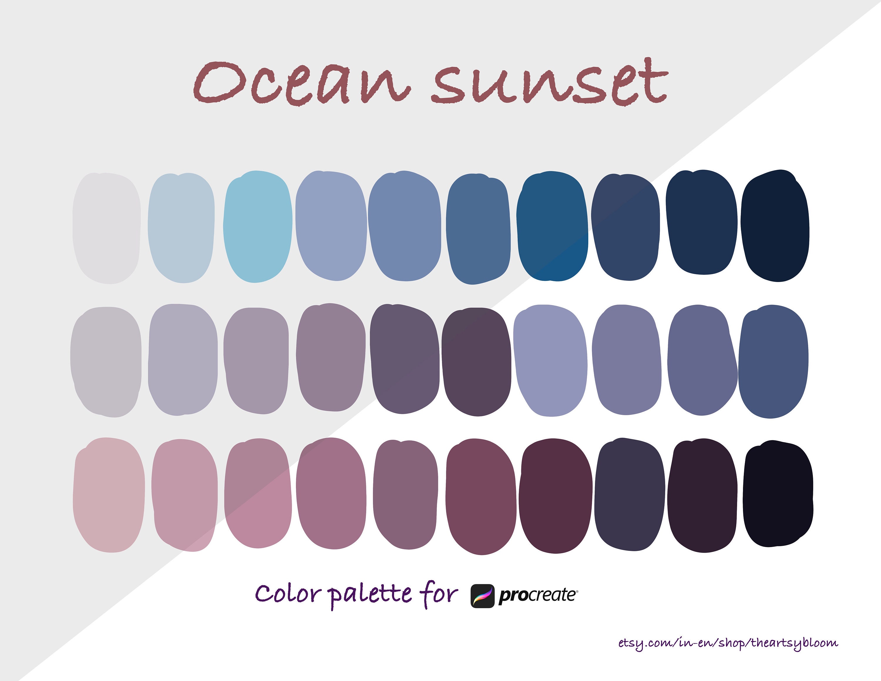 Ocean Sunset Procreate Color Palette, Procreate Blue Color Swatches ...