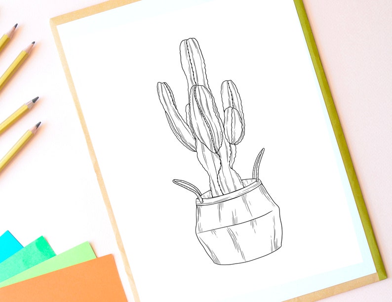 Printable Adult Coloring Page,cactus Botanical Plant Drawing, Indoor ...