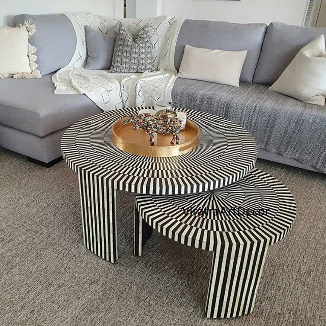 Wooden Indian Bone Inlay Coffee Table, Bone Inlay Center Table, Bone ...