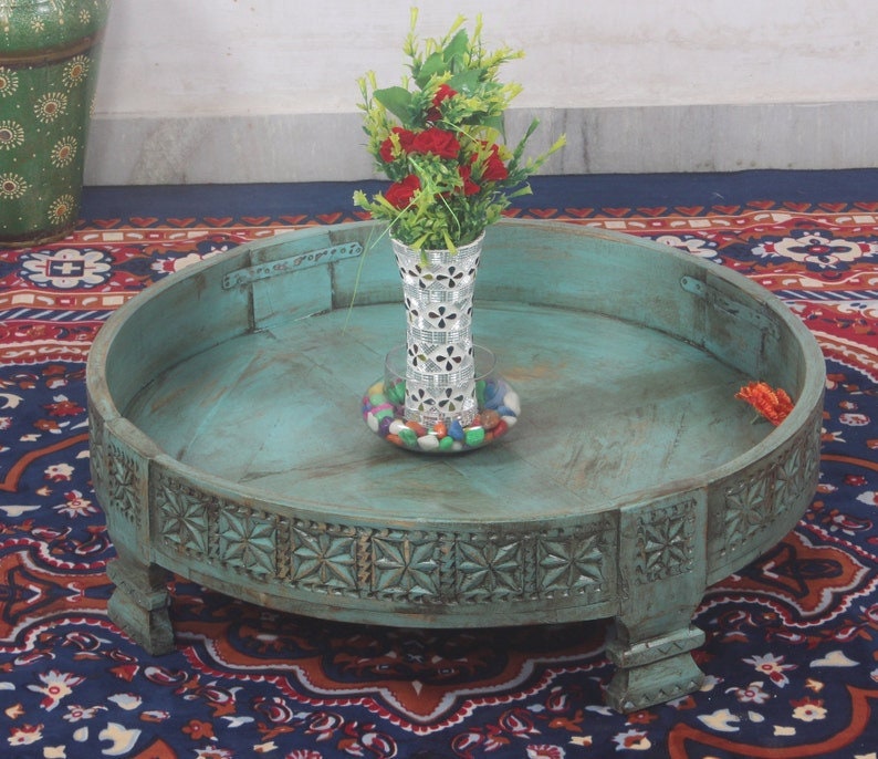 Indian Carved Chakki Table Coffee Table Vintage Indian - Etsy