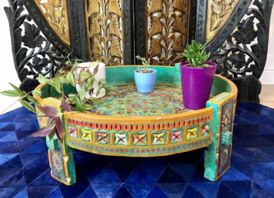Wooden Indian Round Beautiful Chakki Table wood Cocktail - Etsy