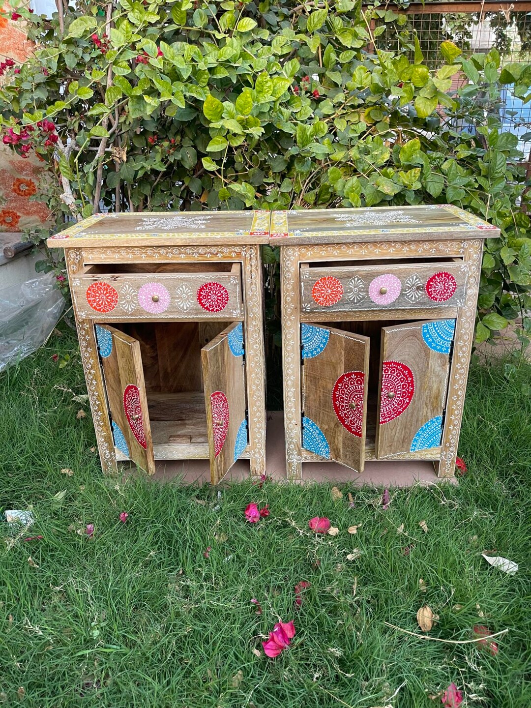 Indian Wood Handmade Bedside Table ,wooden Painted Bedside Storahe ...