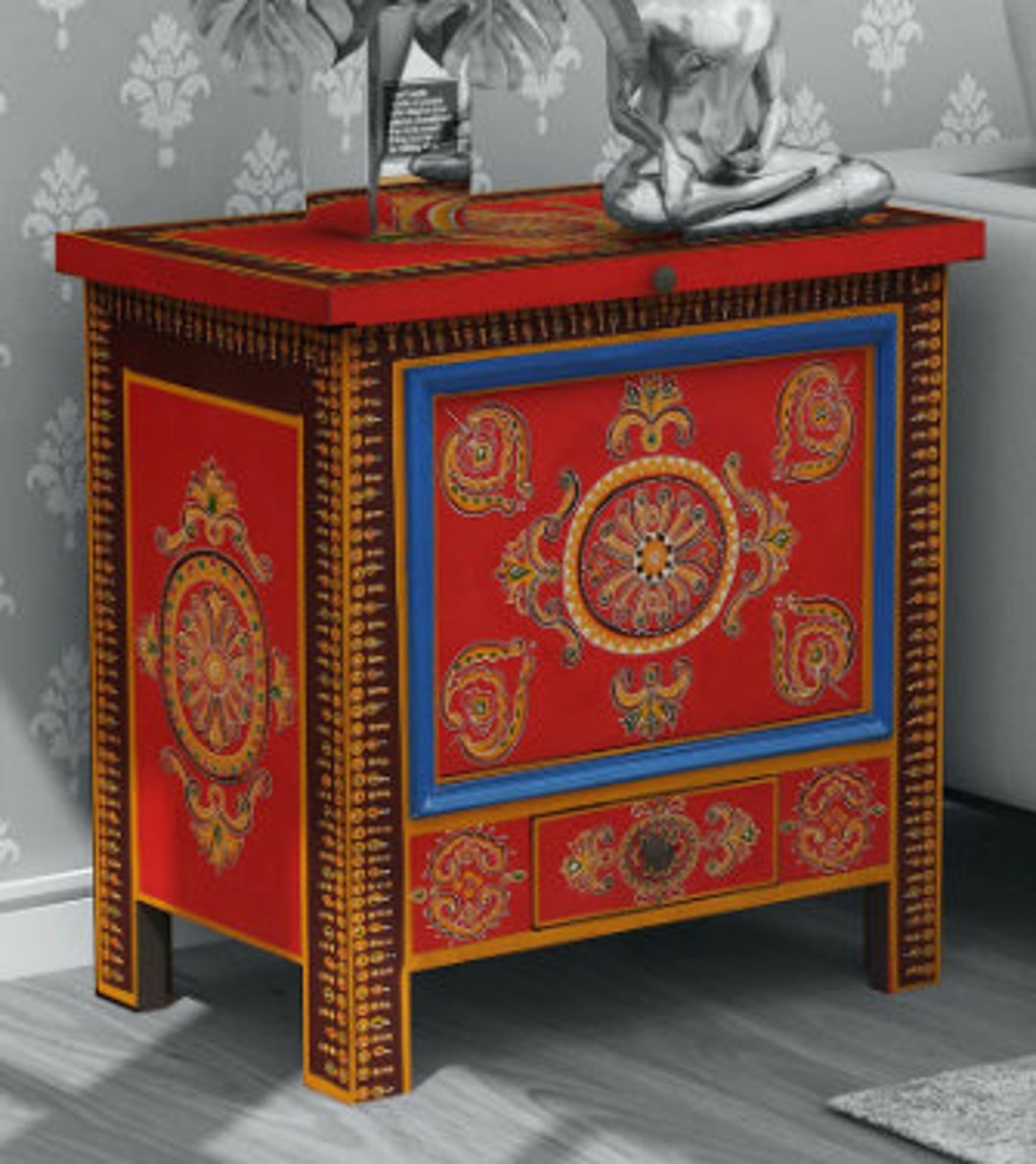 Wooden Solid Wood Hand-painted Trunk With Drawer Table,side Trunk Box ...