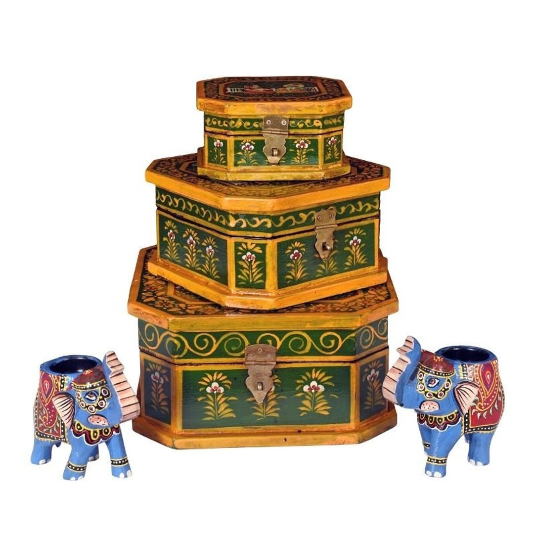 Wooden Solid Wood Beautiful King Queen Design Box Set of 3,home Decor ...