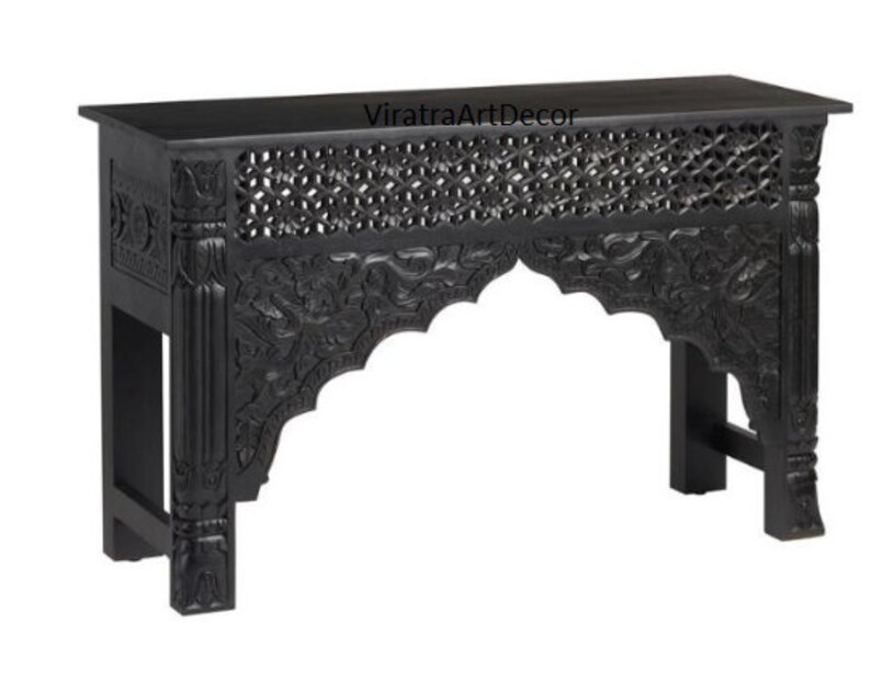 Wooden Indian Matte Black Carved Wood Console Table/beautiful - Etsy