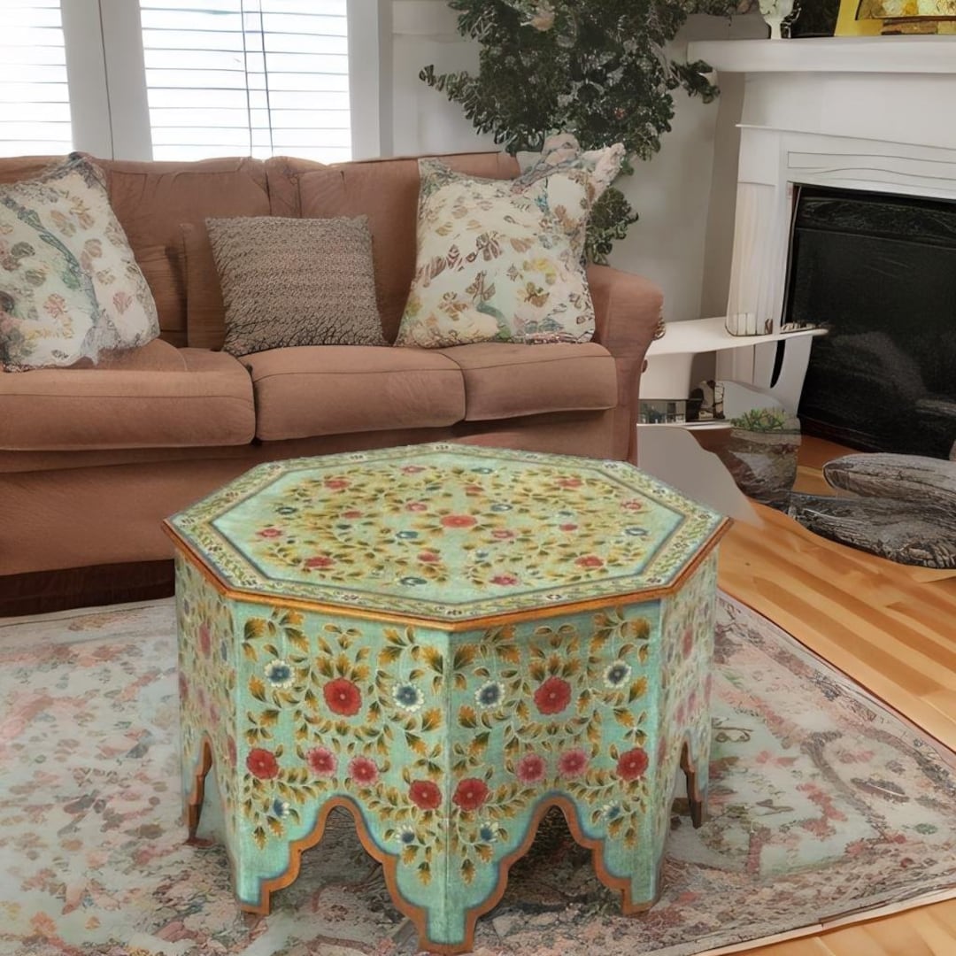 Beautiful Floral Painted Central Table,wooden Artistic Coffee Table ...