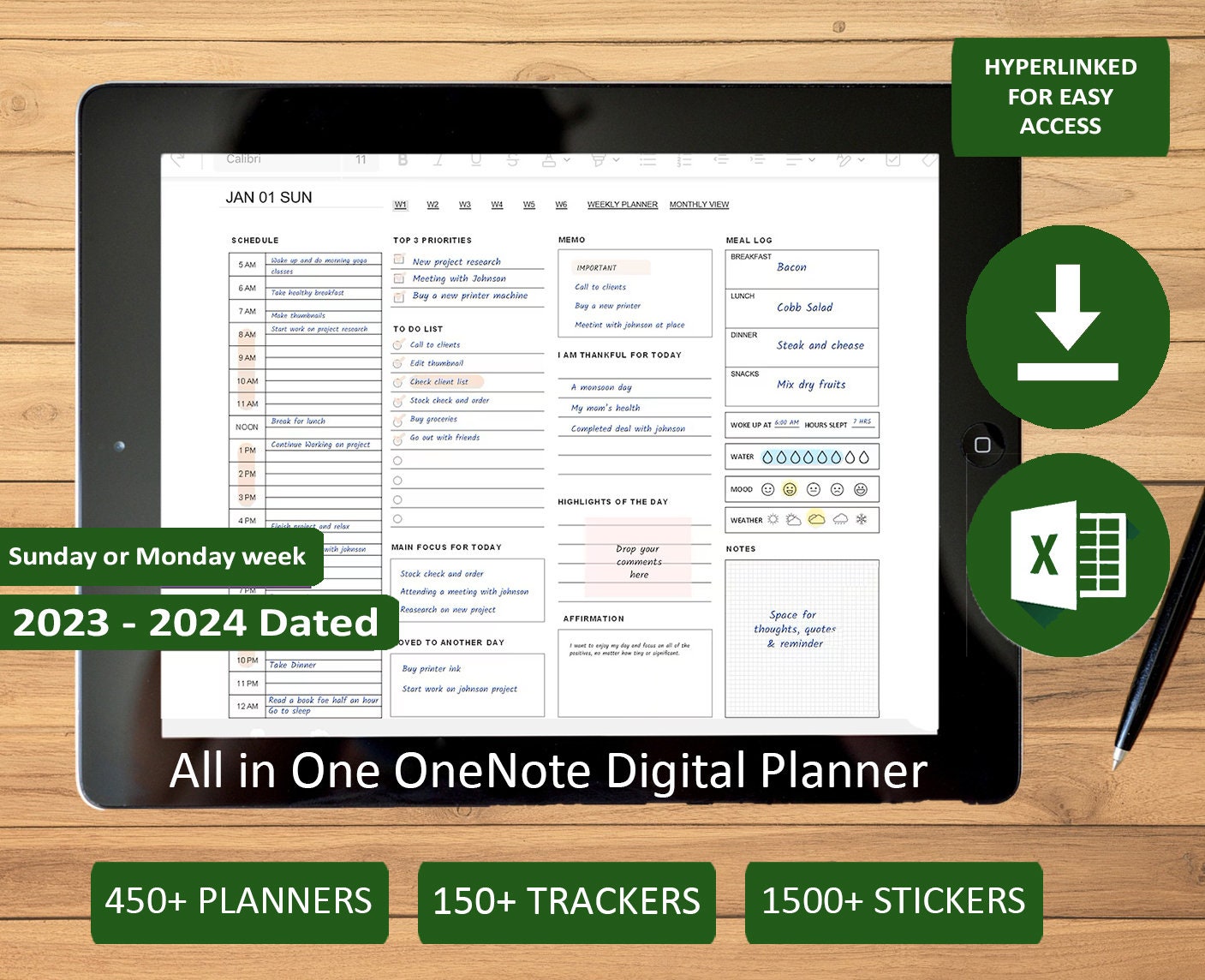 Notion Template / Onenote, 2023 Dated. Daily and Weekly, One Note ...