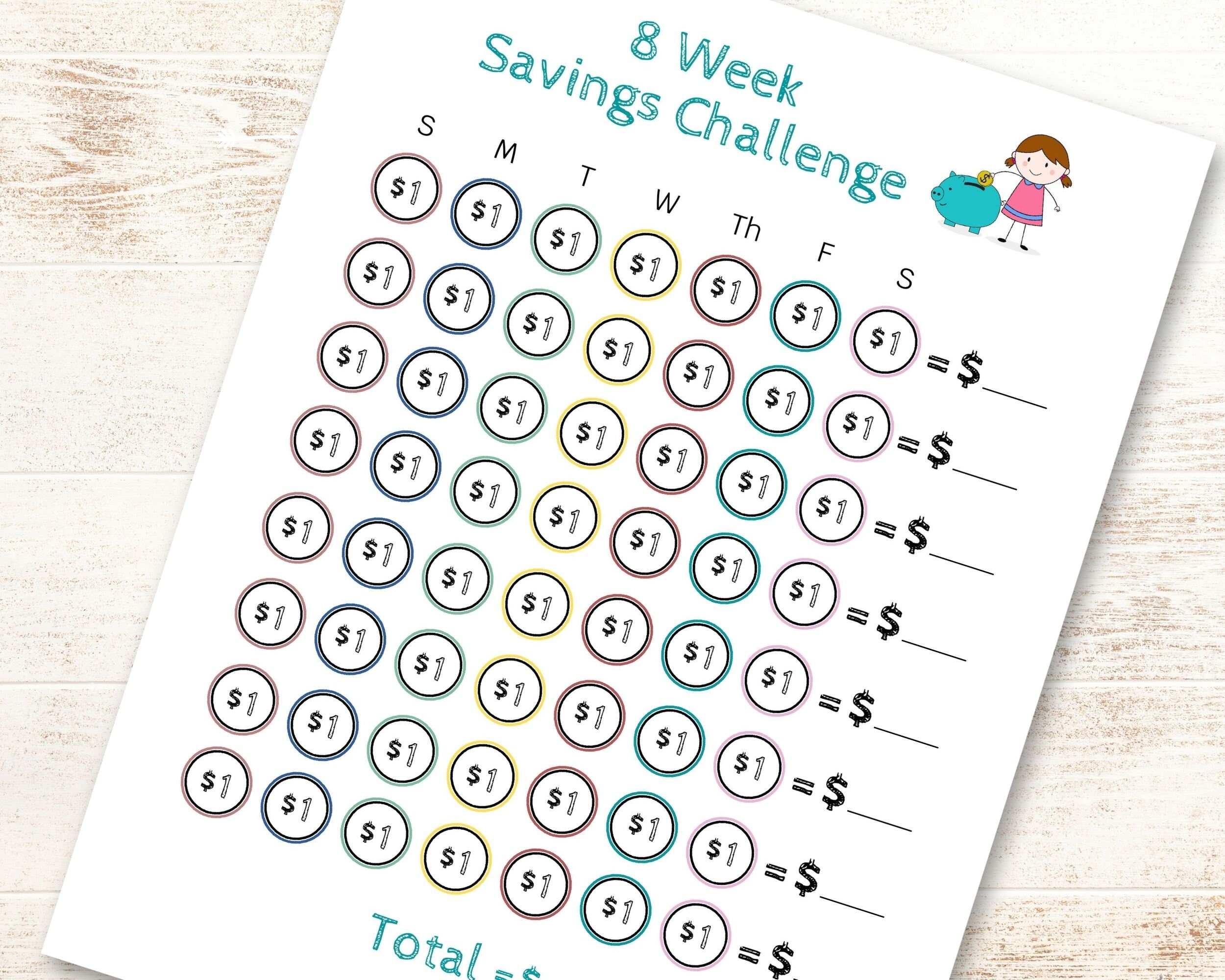 Savings Challenge Printable for Kids | Money Challenge Tracker | Money ...