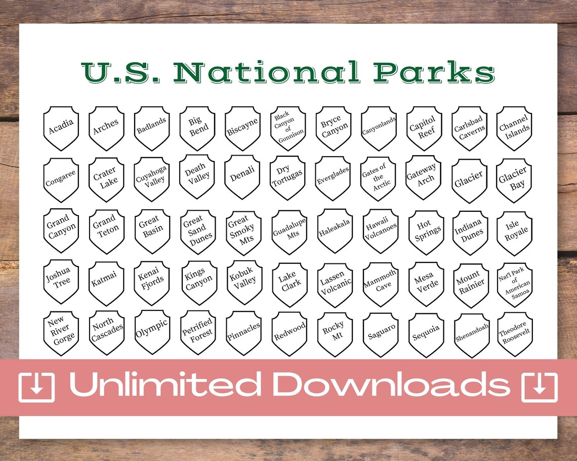 US National Parks Printable United States National Parks | Etsy