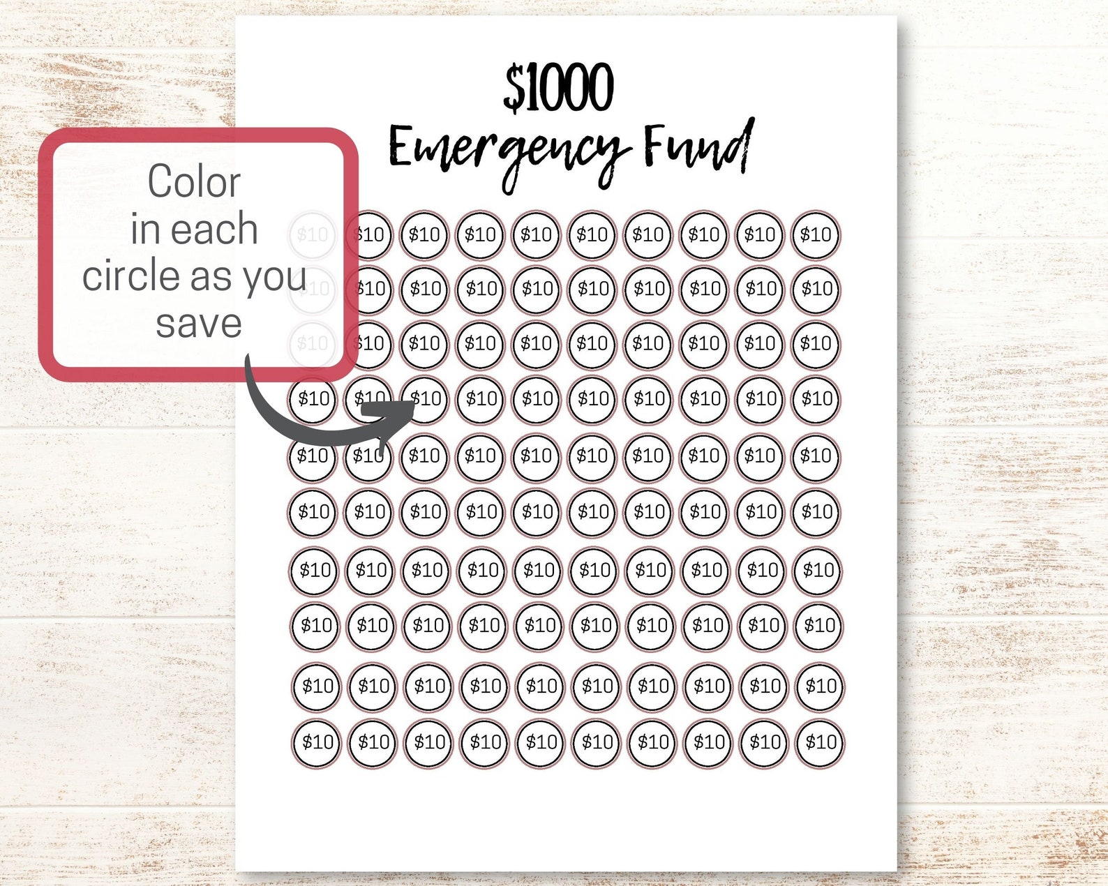 1000 Savings Challenge Printable, Emergency Fund Savings Tracker, Money ...