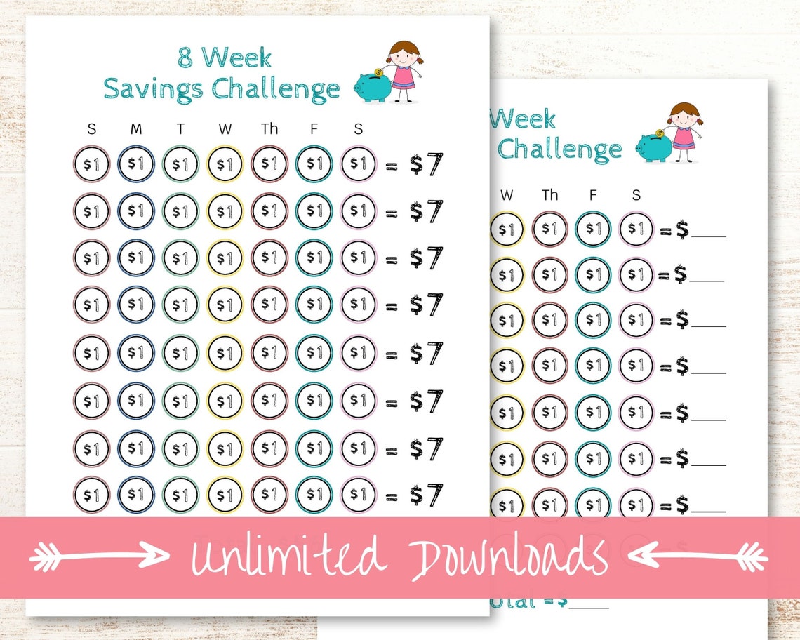 Savings Challenge Printable for Kids Money Challenge Tracker Money Goal ...