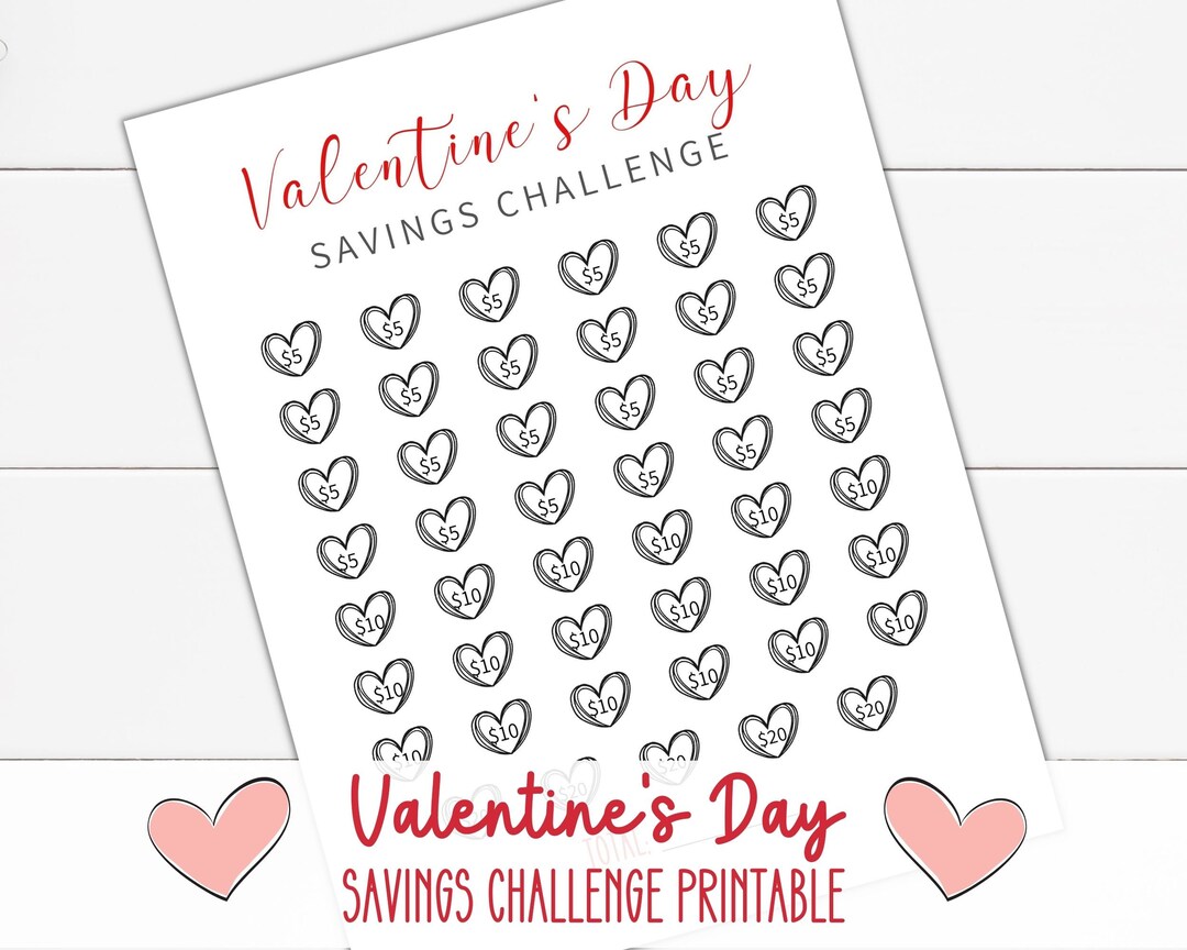 Valentine's Day Savings Challenge, Savings Tracker Printable, Money ...