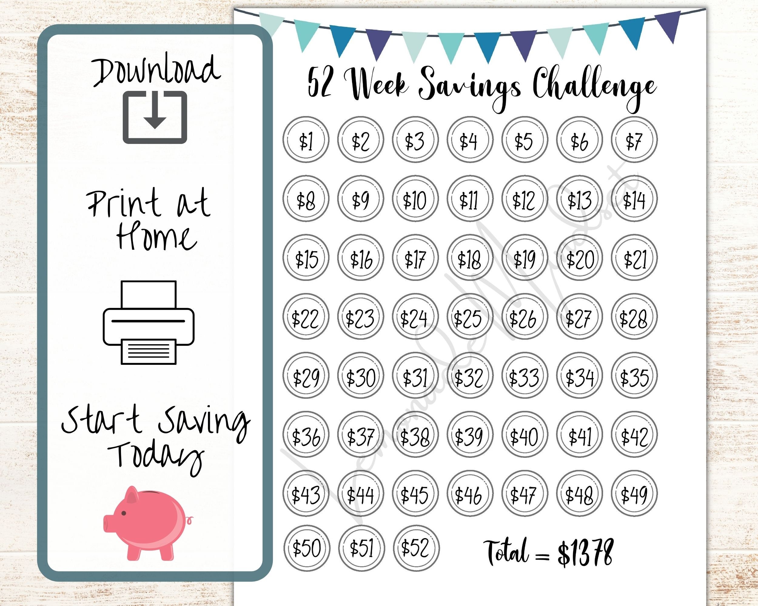 52 Week Savings Challenge, Money Challenge, Savings Tracker Printable ...