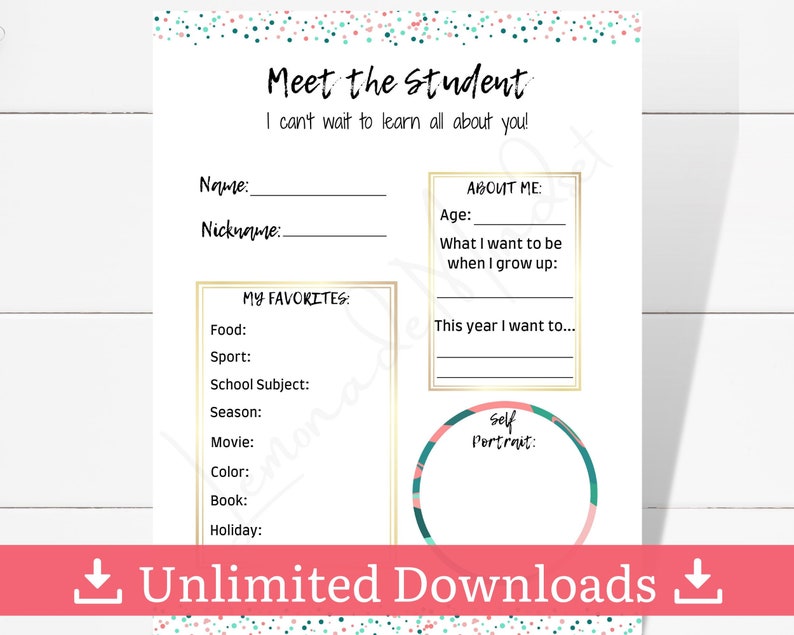 All About Me Student Printable | First Day of School | Meet the Student ...