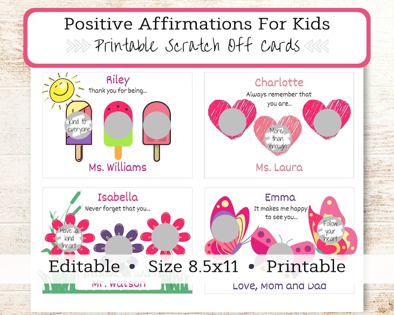 Printable Positive Affirmations Card for Kids, Motivational Scratch off ...