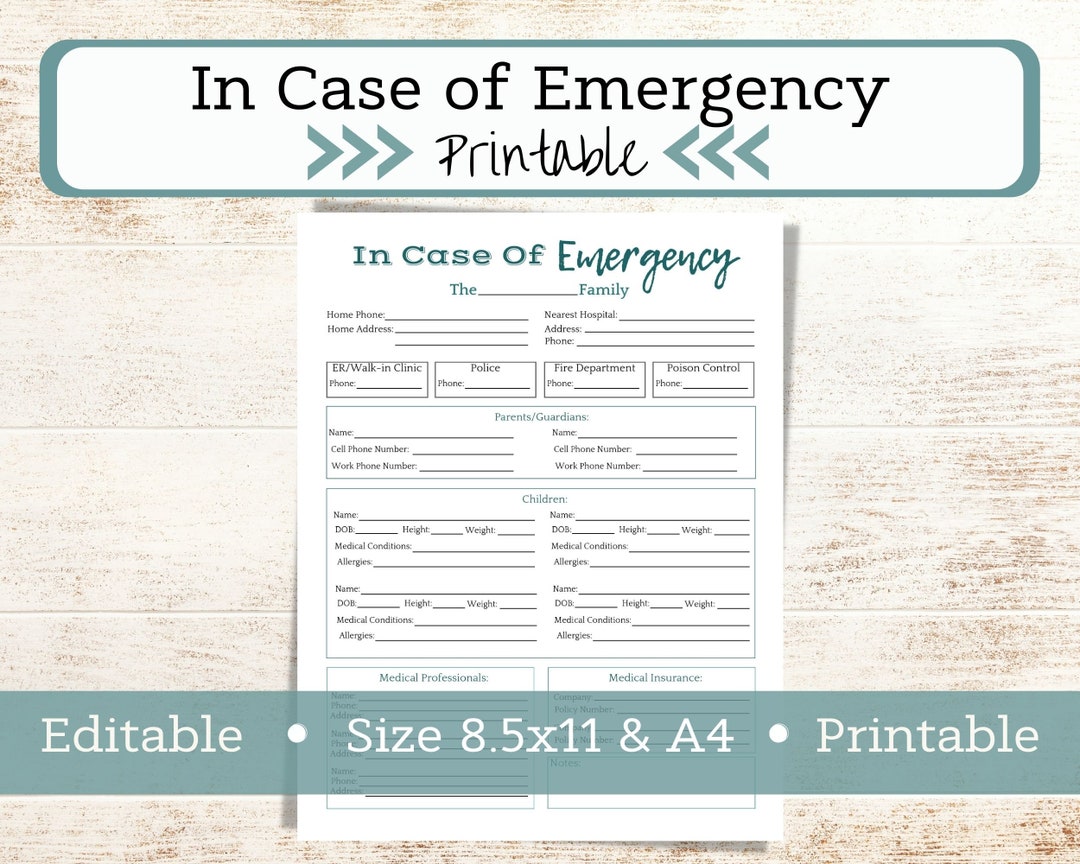 In Case of Emergency Printable | Family Emergency Binder Insert | I.C.E ...