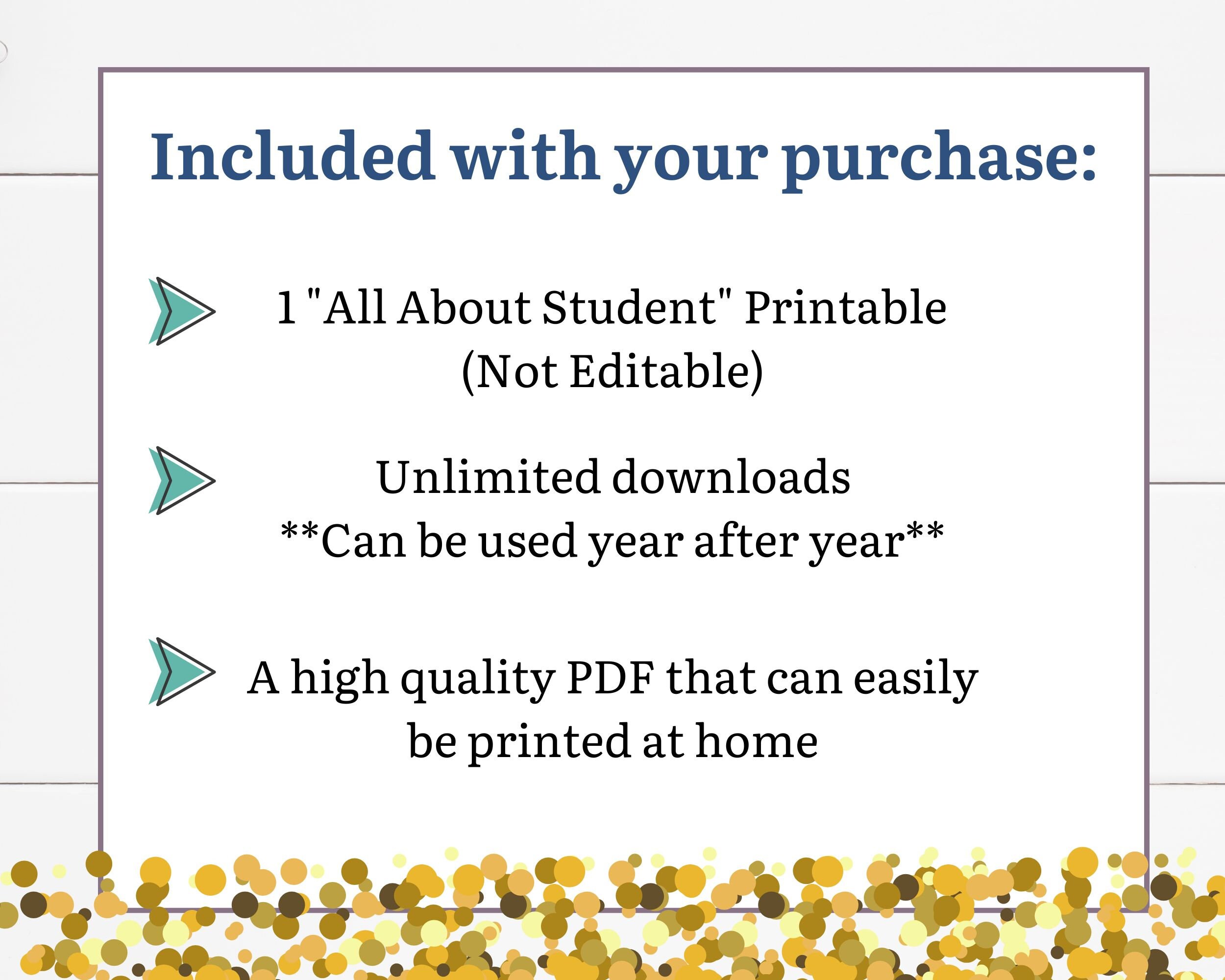 All About Me Student Printable, Meet the Student, Back to School for ...