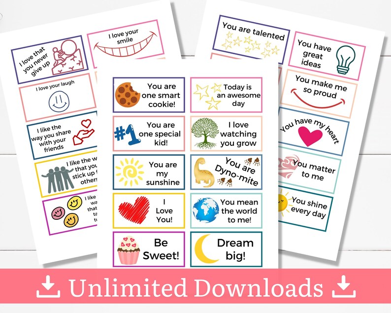 Lunch Box Notes for Kids, Lunchbox Notes for Kindergarten, Printable ...