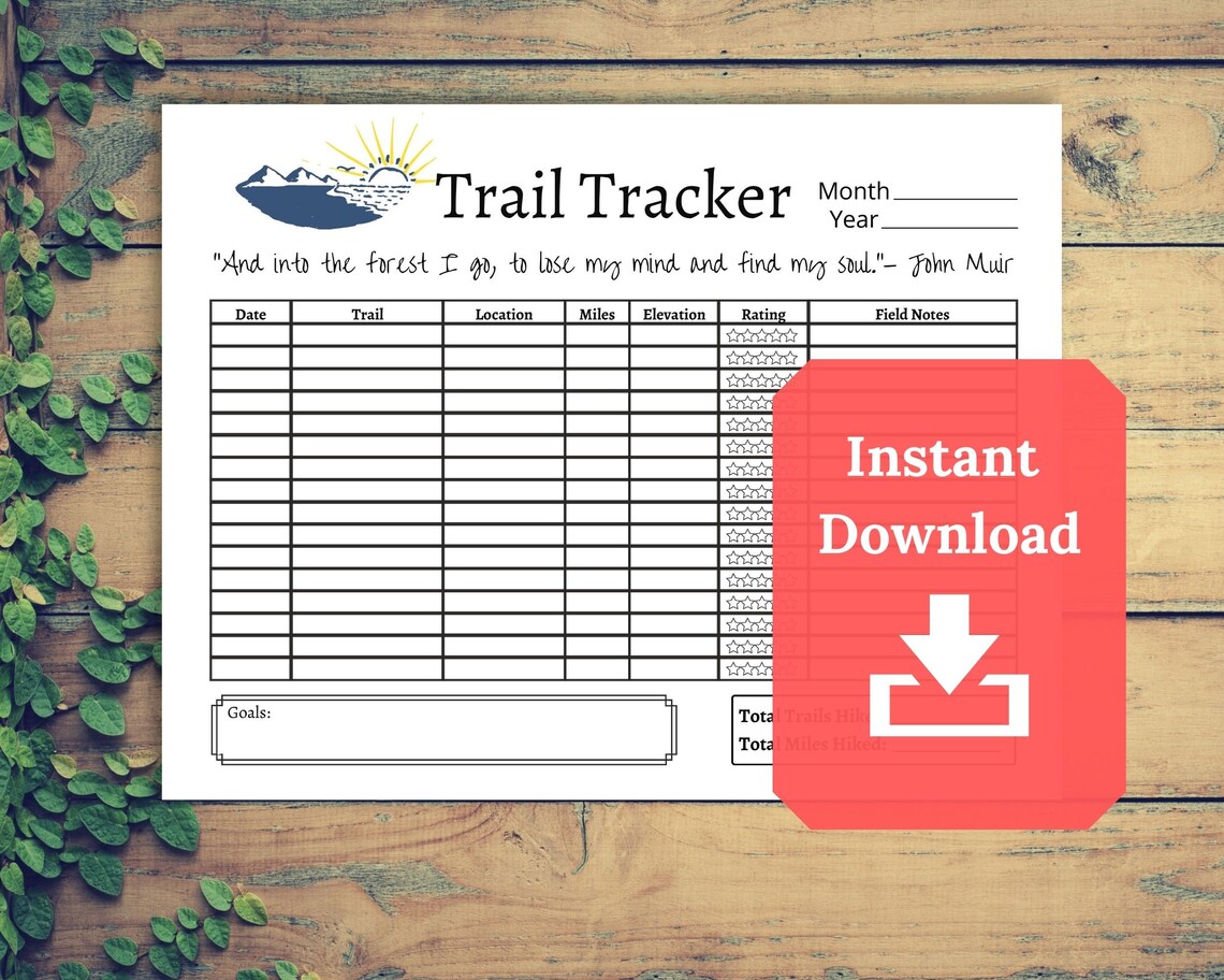 Printable Trail Tracker | Hiking Log - Etsy