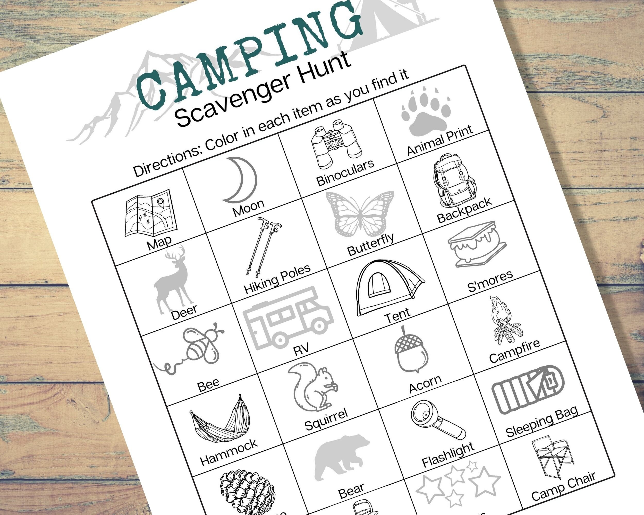 Camping Scavenger Hunt | Camping Game Printable | Outdoor Kids Treasure ...