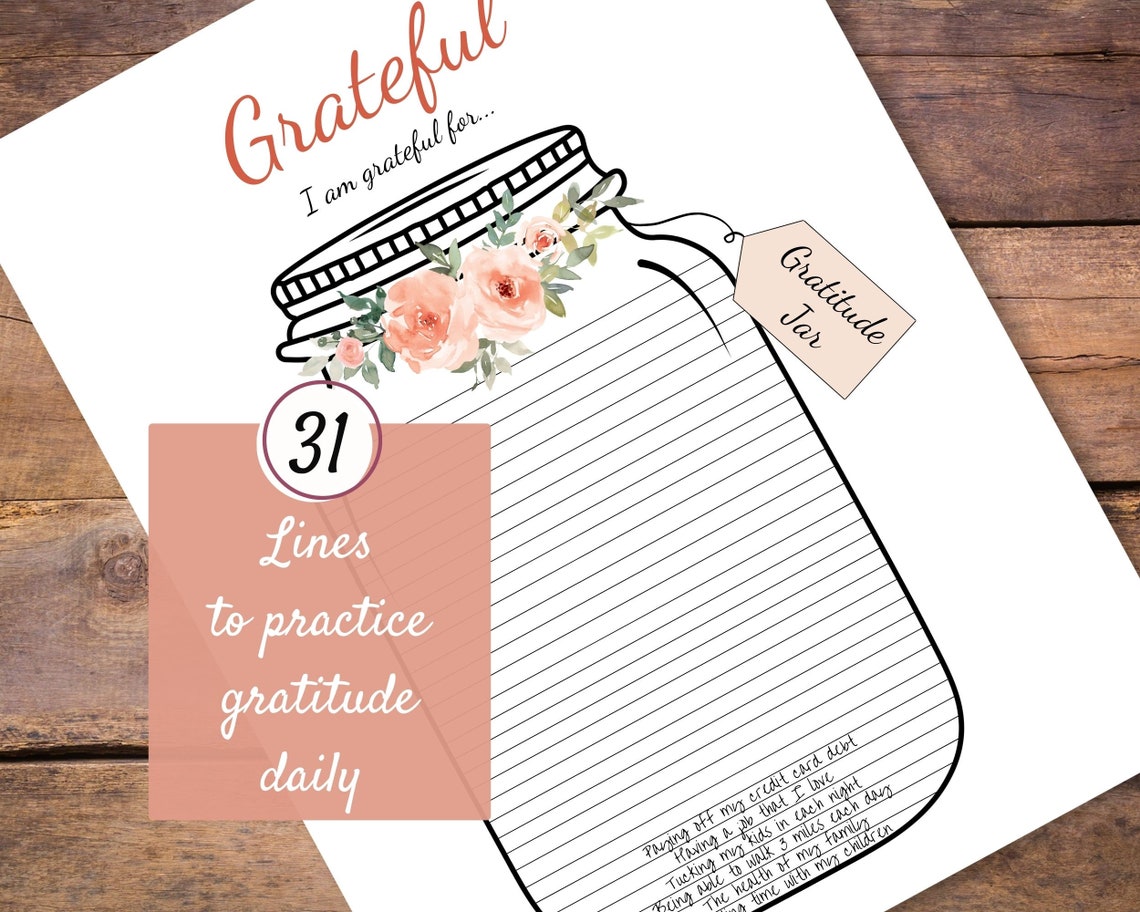Gratitude Jar Printable Daily Mindfulness Practice - Etsy