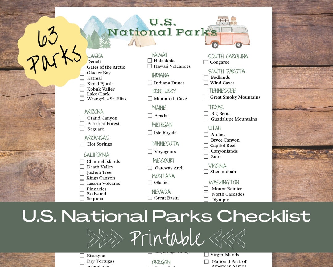 National Park Checklist Printable | United States National Parks Log ...